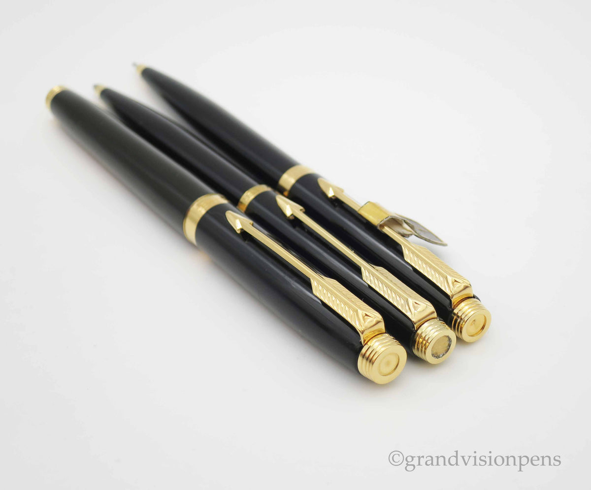 Parker 75 Fountain Pen, Pencil & Ballpoint Pen Triple Set Black Lacque ...